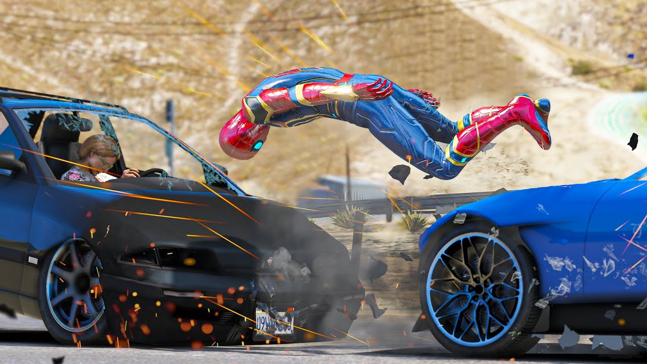 GTA5 Iron Spiderman Satisfying Car Crashes - Spider-Man Gameplay ...