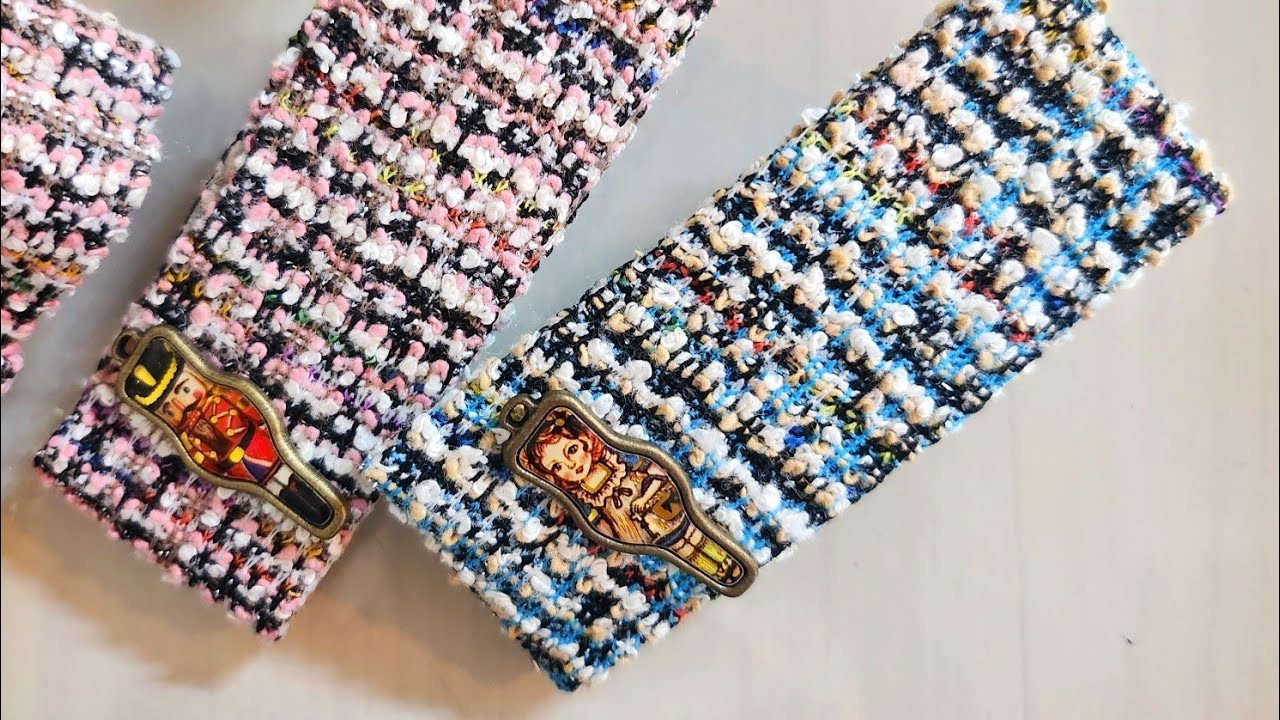 Ribbon Art: Tweed Square Hair Pins & Bow Rubber Band🇫🇷/리본아트: 트위드 납작핀과 ...