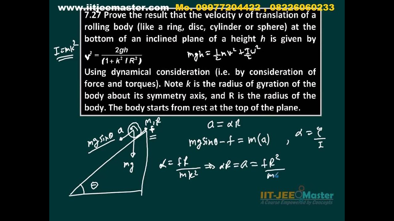 Rotational motion | class 11th | Physics NCERT solution | Exercise 7.27 ...