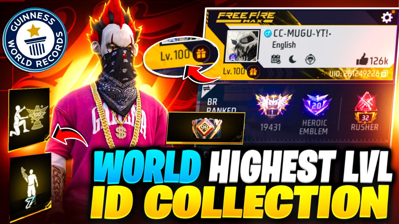 FREE FIRE's Highest Level 100 ID Collection REVEALED! - YouTube