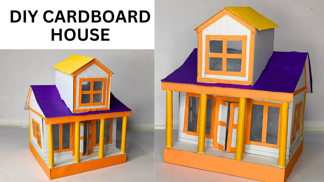 How to make a CARDBOARD HOUSE | DIY Cardboard House | School project ...