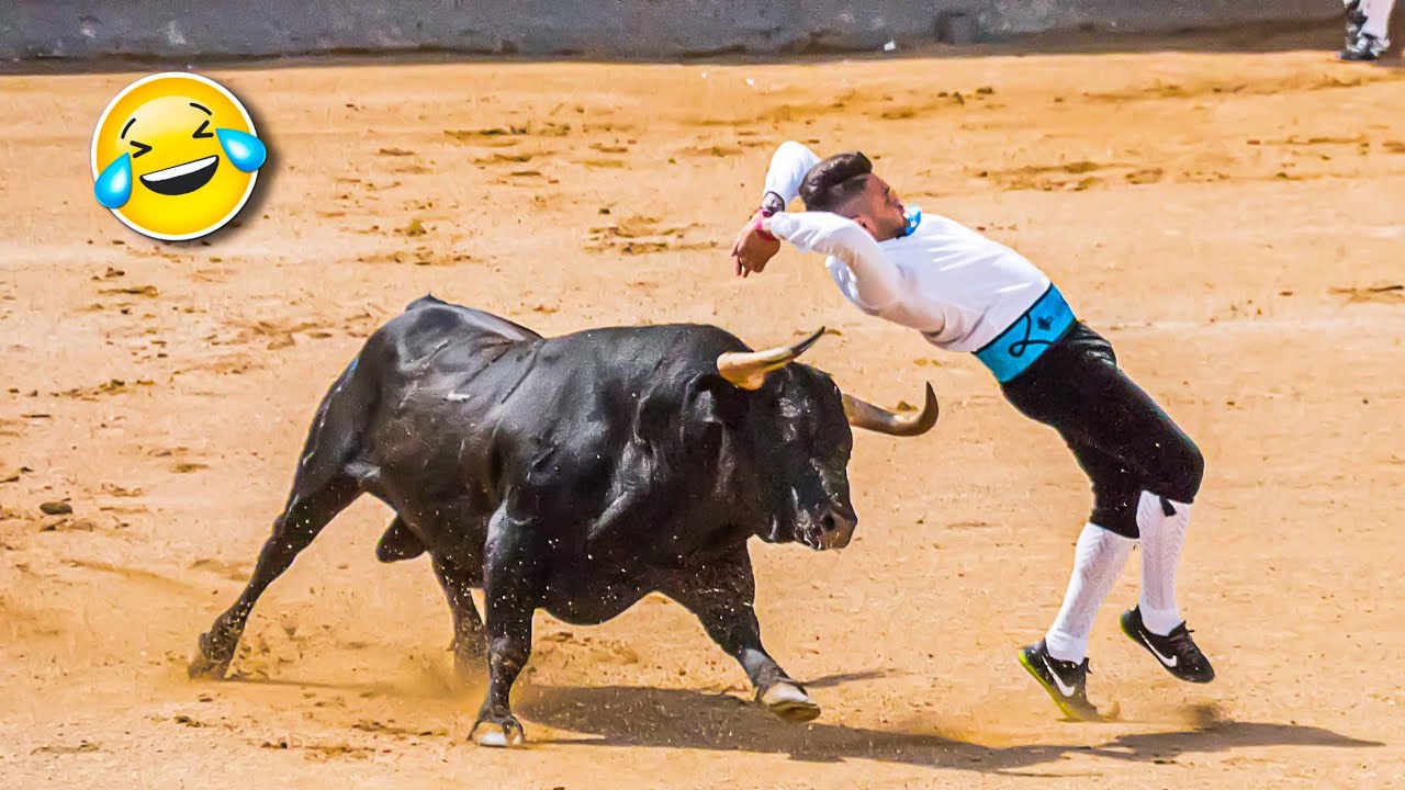 MAN VS BULL FIGHT AND FUNNY SCENES #bull #funny #trending - YouTube
