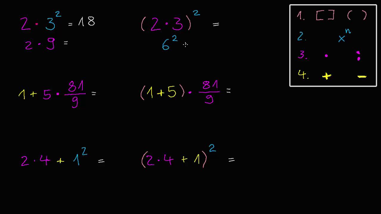 Reihenfolge von Rechenoperationen - Beispiele Potenzen - YouTube