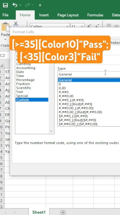 How to show pass or fail using custom formating#excel#tricks#tips#dataanalysis#youtubeshorts# ...