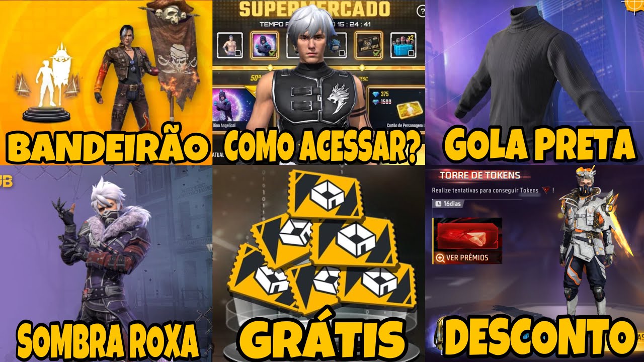 BANDEIRÃO DE VOLTA AO FREE FIRE-SUPERMERCADO FF,GOLA PRETA,SOMBRA ROXA ...