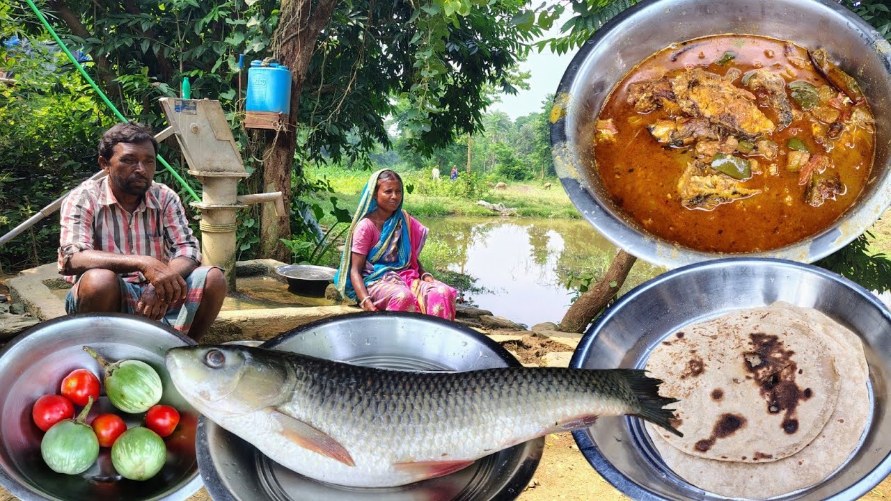 one day full FOOD and COOKING FISH CURRY with brinjal|hot ruti eating ...
