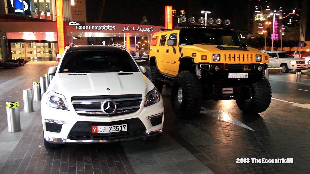 Extreme lifted Matte Yellow Hummer H2 at The Dubai Mall (includes drive ...