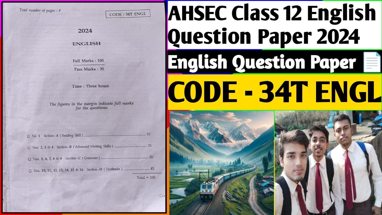 AHSEC Class 12 English Question Paper 2024 | HS 2nd Year Final Year ...
