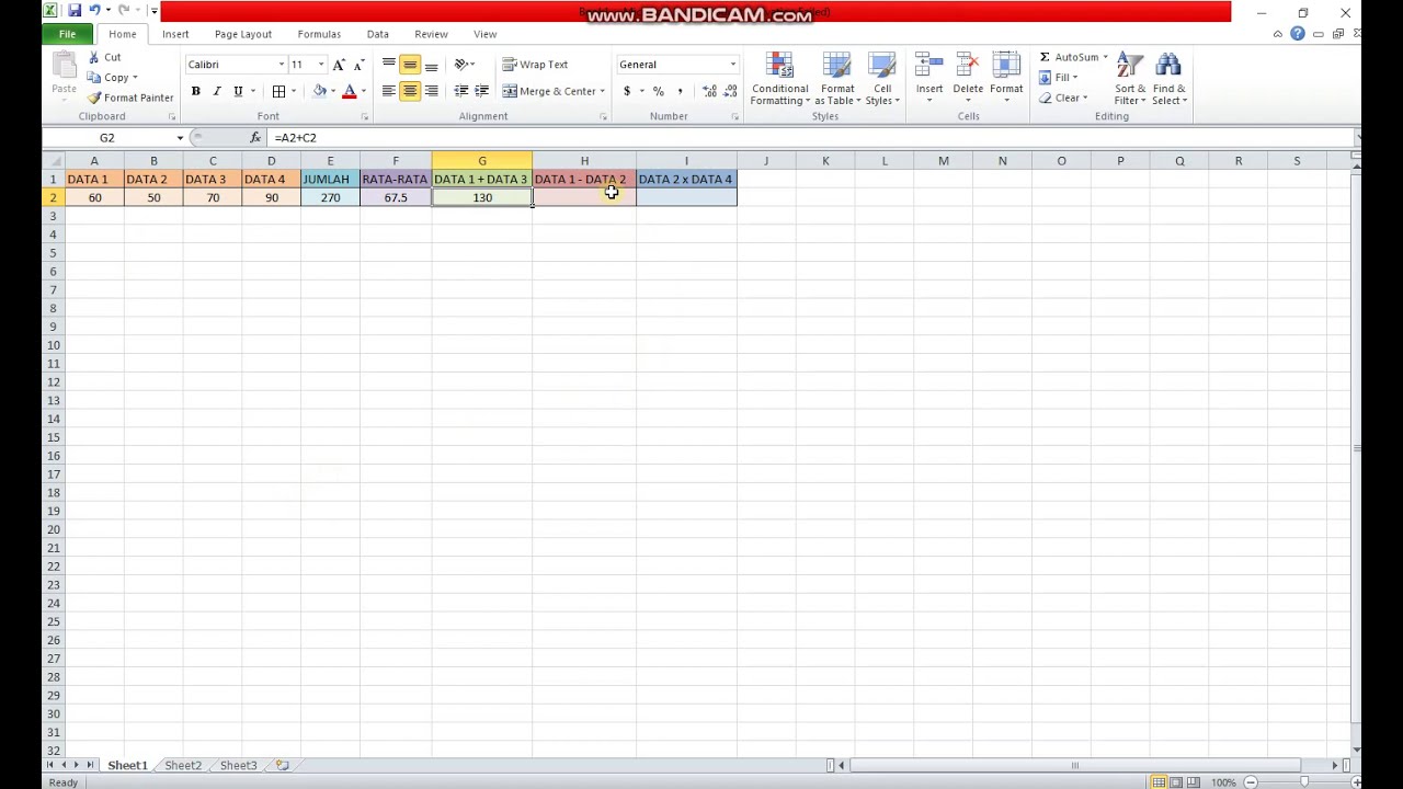TUTORIAL PERHITUNGAN DASAR EXCEL (JUMLAH, RATA-RATA, PENGURANGAN DAN ...