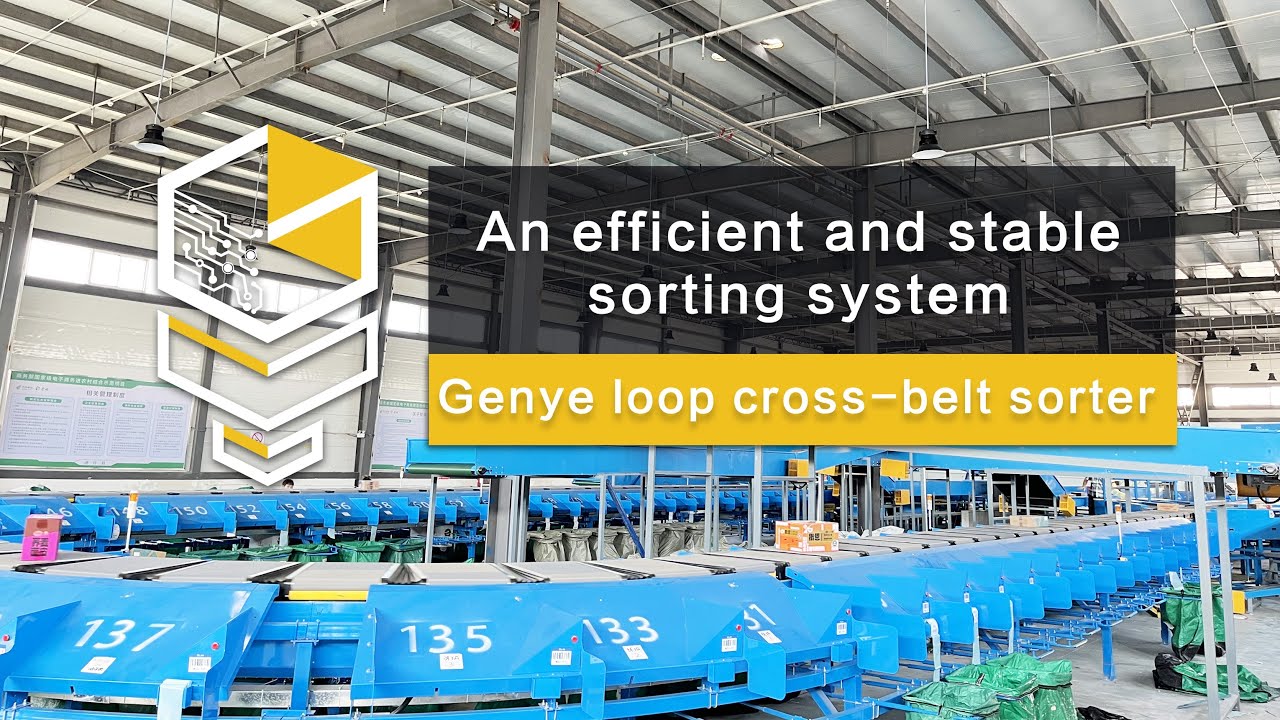 An efficient and stable sorting system——Genye loop cross-belt sorter - YouTube