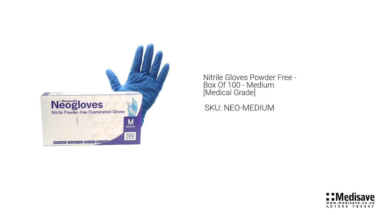 Nitrile Gloves Powder Free Box Of 100 Medium Medical Grade NEO MEDIUM ...