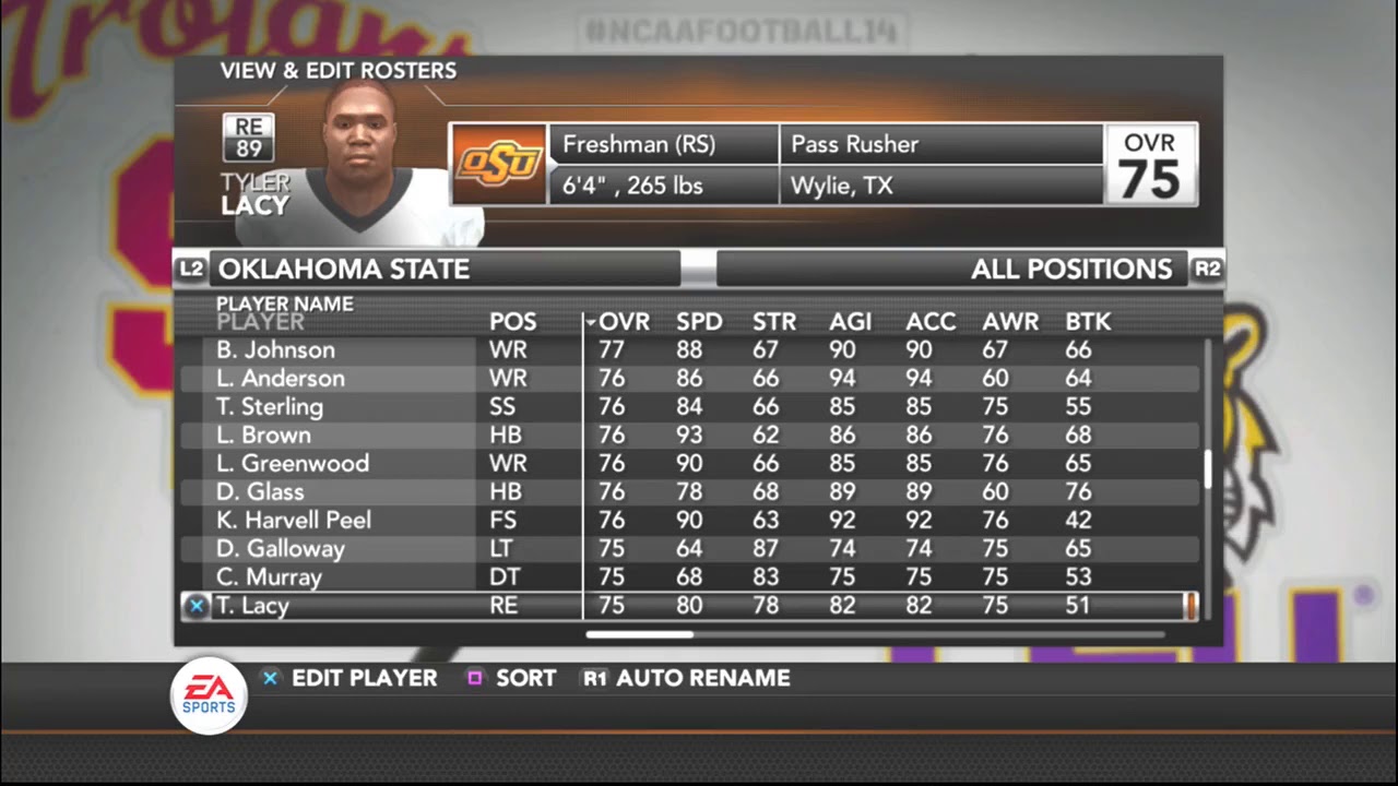 (Oklahoma State Roster View 2019) (NCAA Football 14) (2019 2020 College ...
