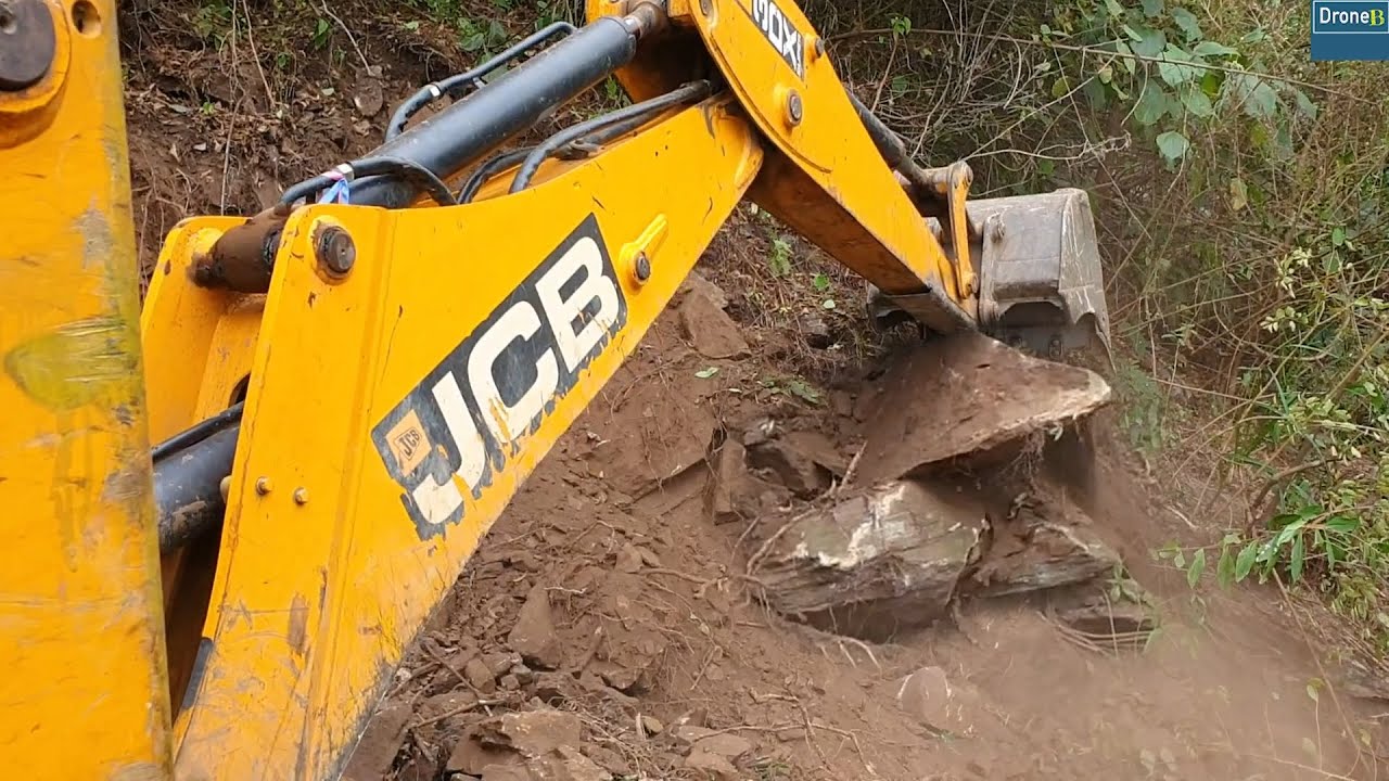 JCB Backhoe Struggle on Rocky Hill | Cutting Sharp Rock | Making Hilly ...