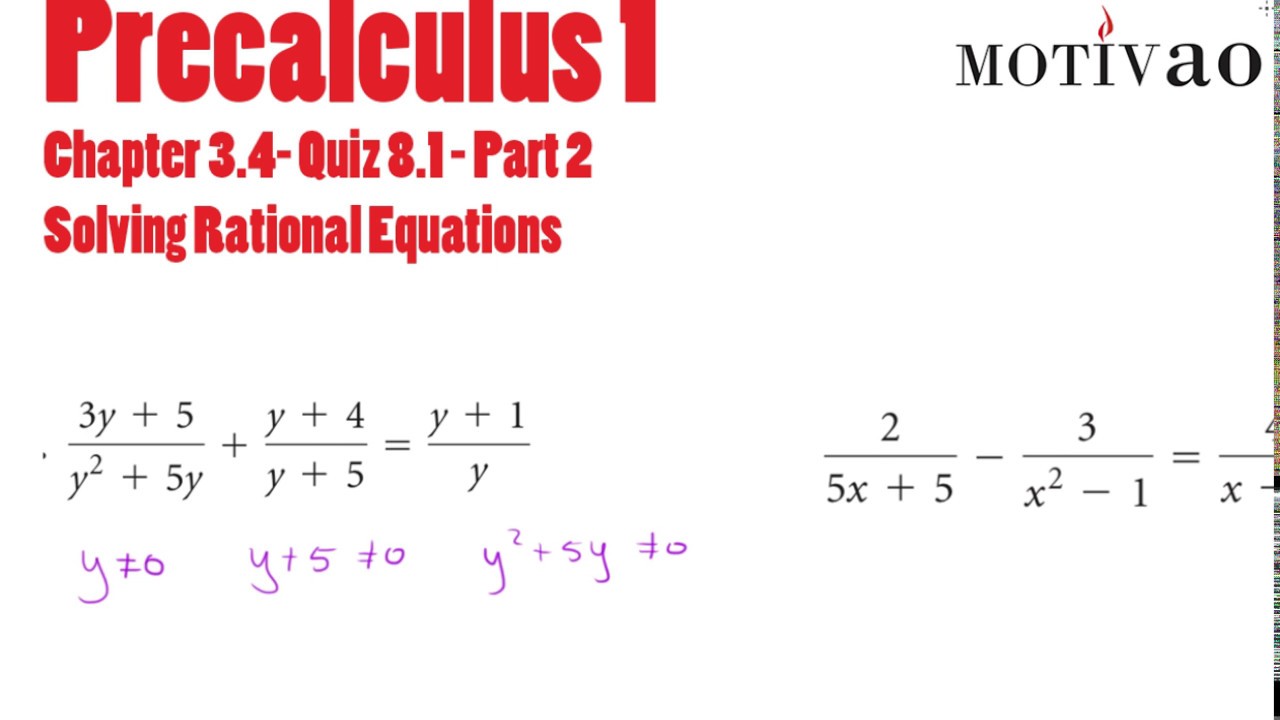 Quiz 8.1 | Part 2 | Chapter 3.4 | Solving Rational Equations ...