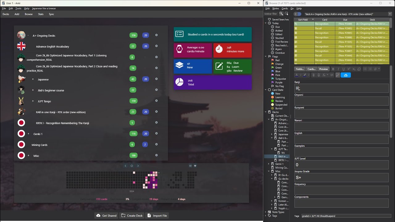 Doing my Anki cards (Learning Japanese) - YouTube
