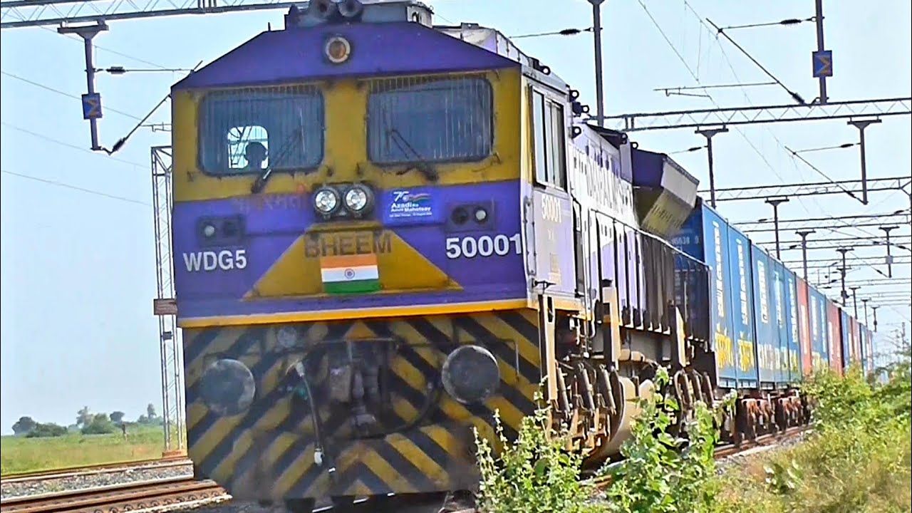 Monster Wdg 5 Bheem Locomotive with container train. | 50001 | - YouTube