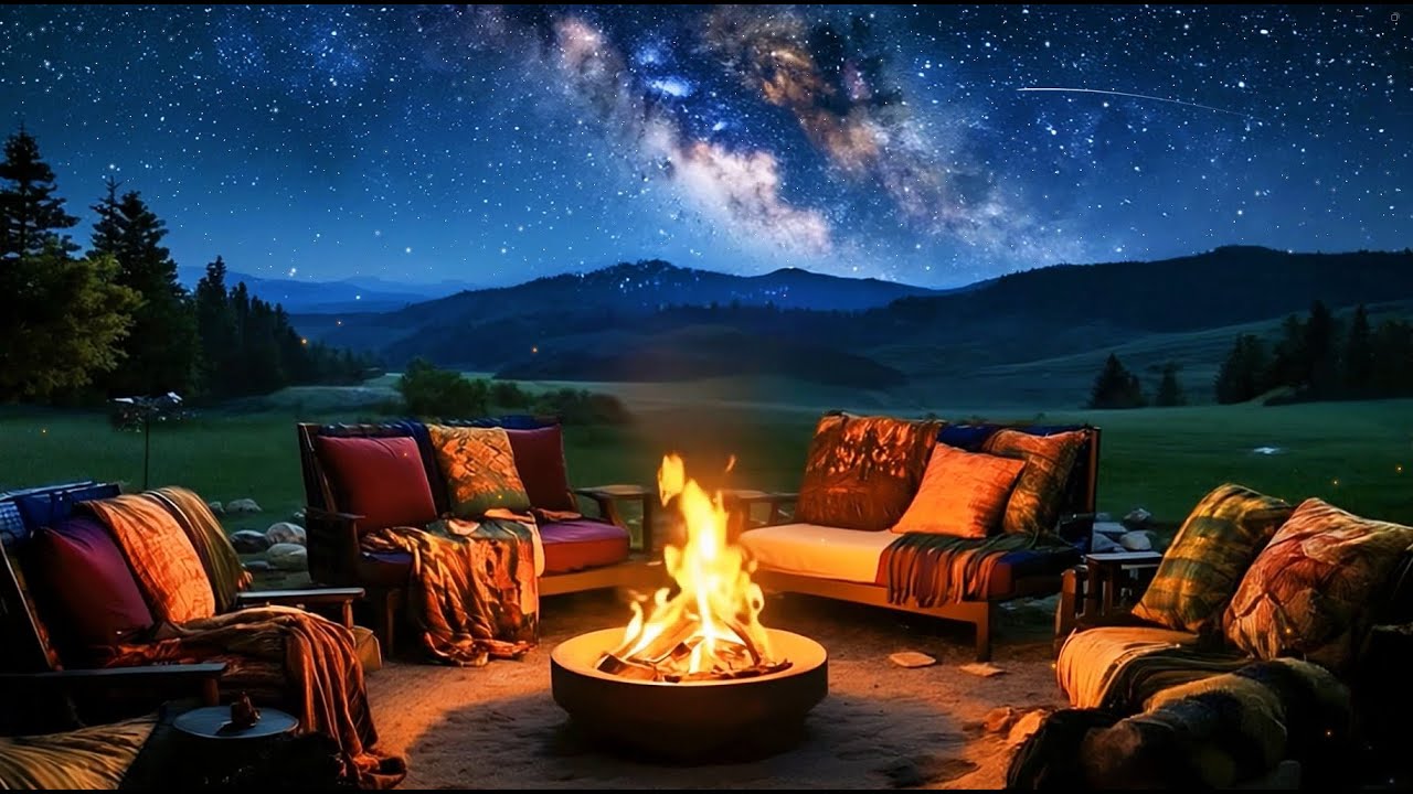 Cozy Campfire at Night with Crackling Fire Sounds and Milky Way Sky | 3 ...