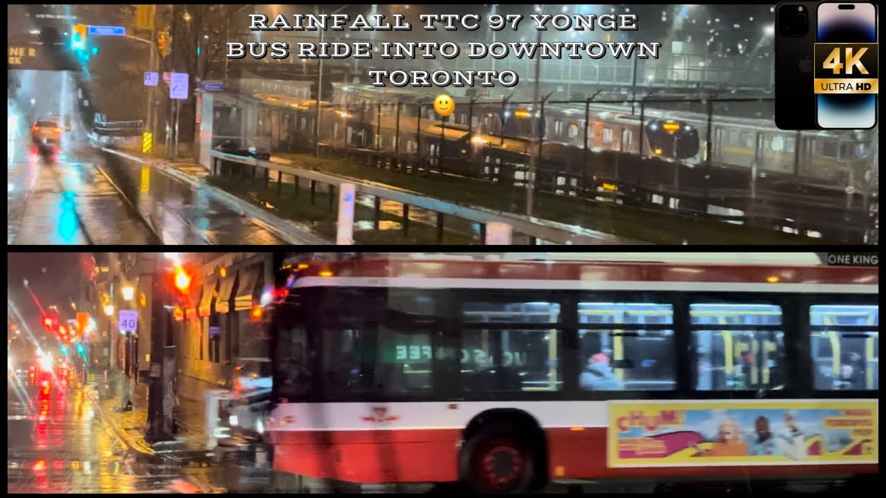 TTC Bus Ride on the Yonge 97C York Mills to Queens Quay in the Pouring ...