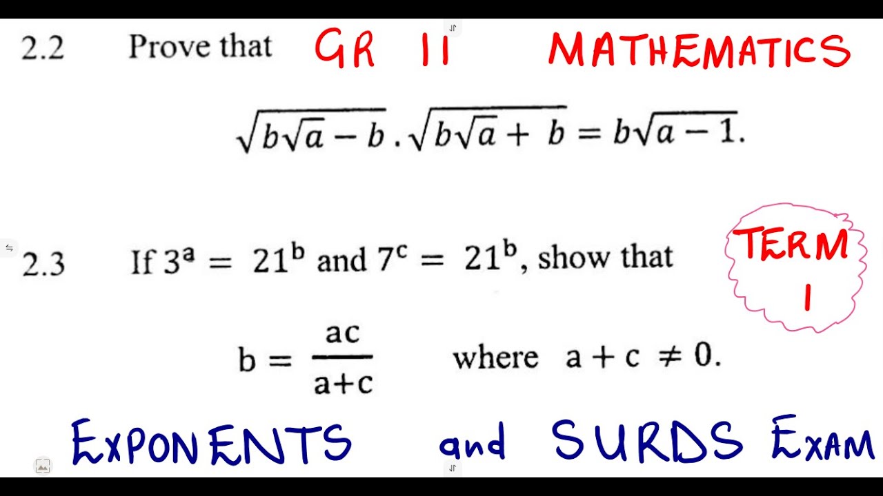 Mathematics Grade 11 Exponents and Surds Exam Term 1 Revision ...