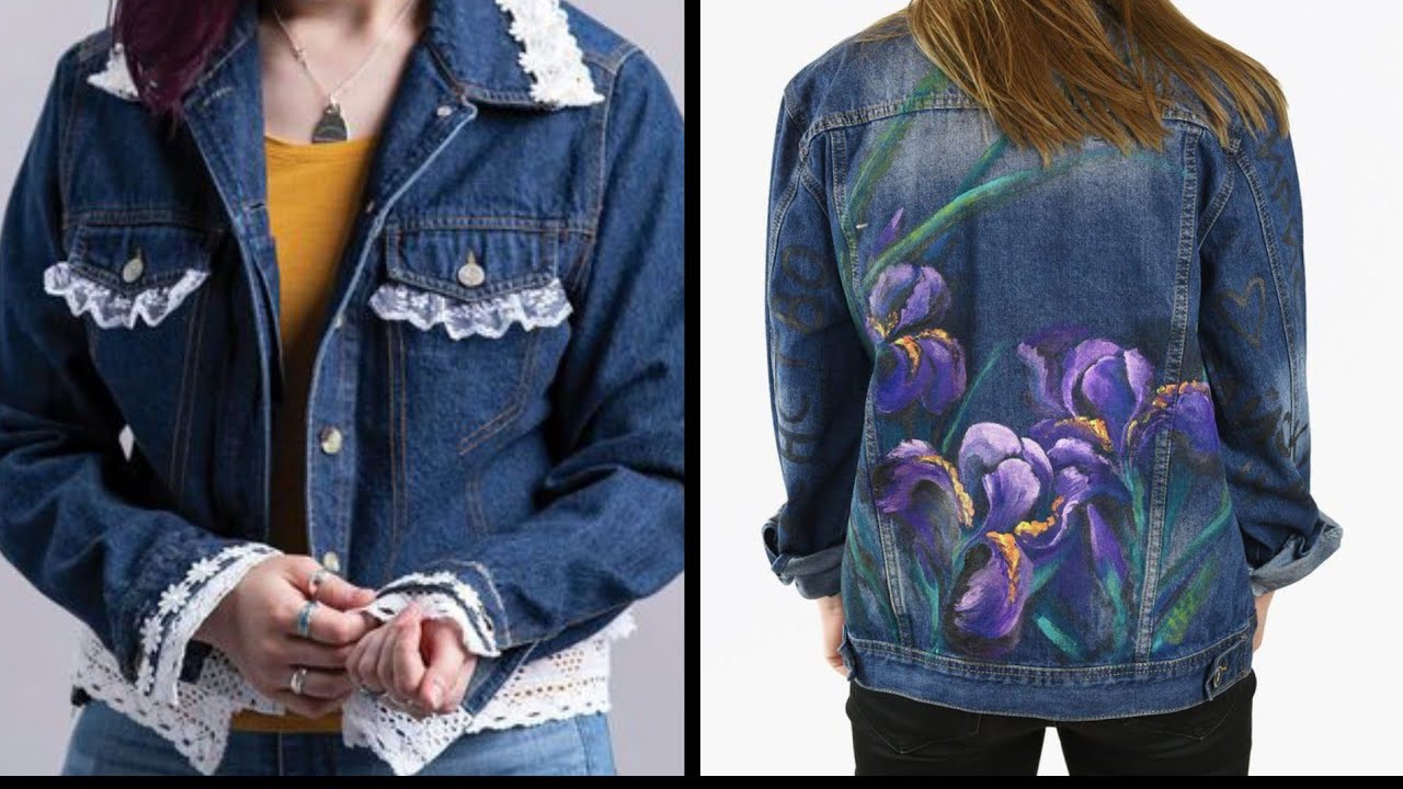 High quality and stunning denim jacket print and lace work winter ...