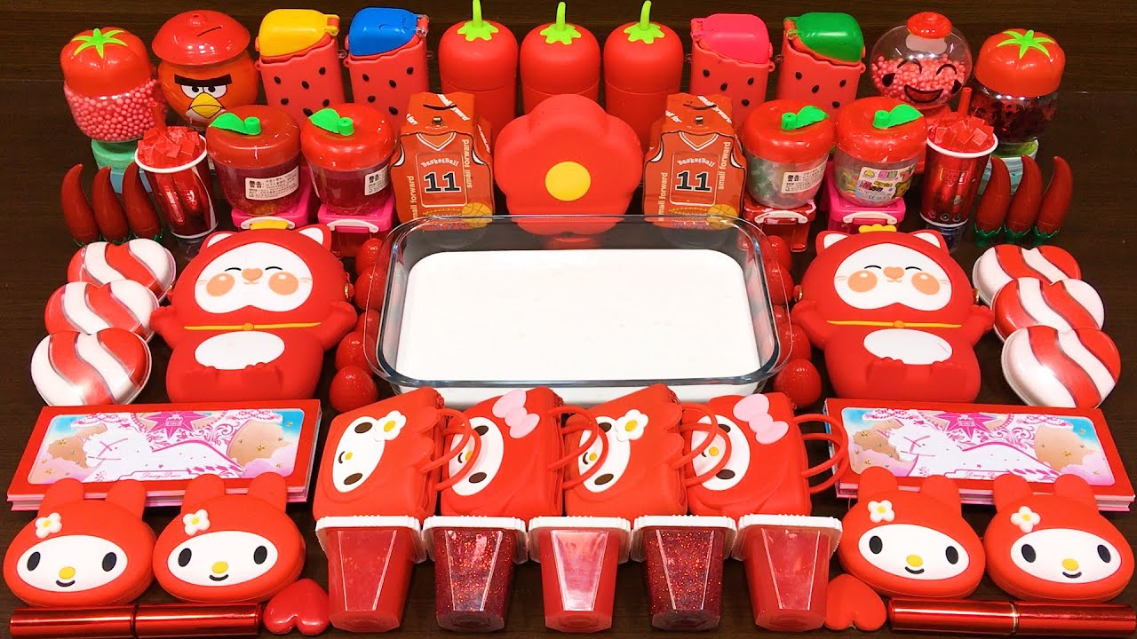 RED RABBIT Slime! Mixing Random Things into Glossy Slime ! Satisfying ...