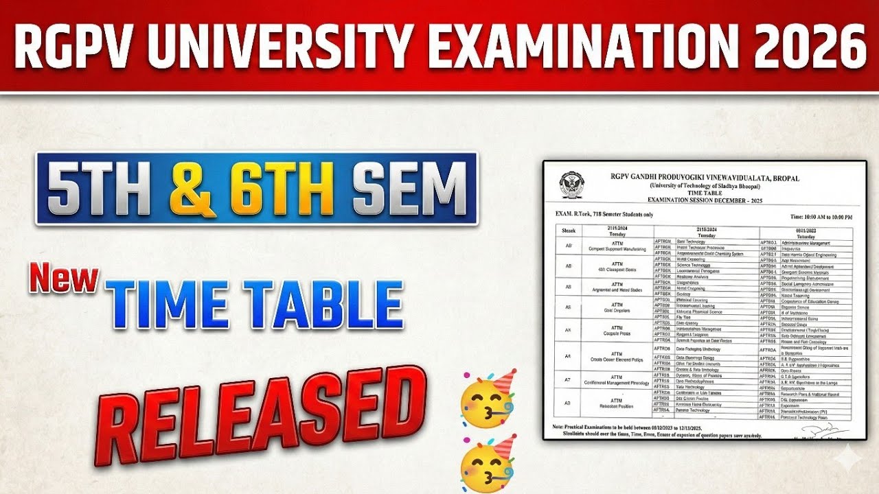 RGPV 4th, 5th & 6th Semester New Time Table Released | RGPV Exam 2026 ...