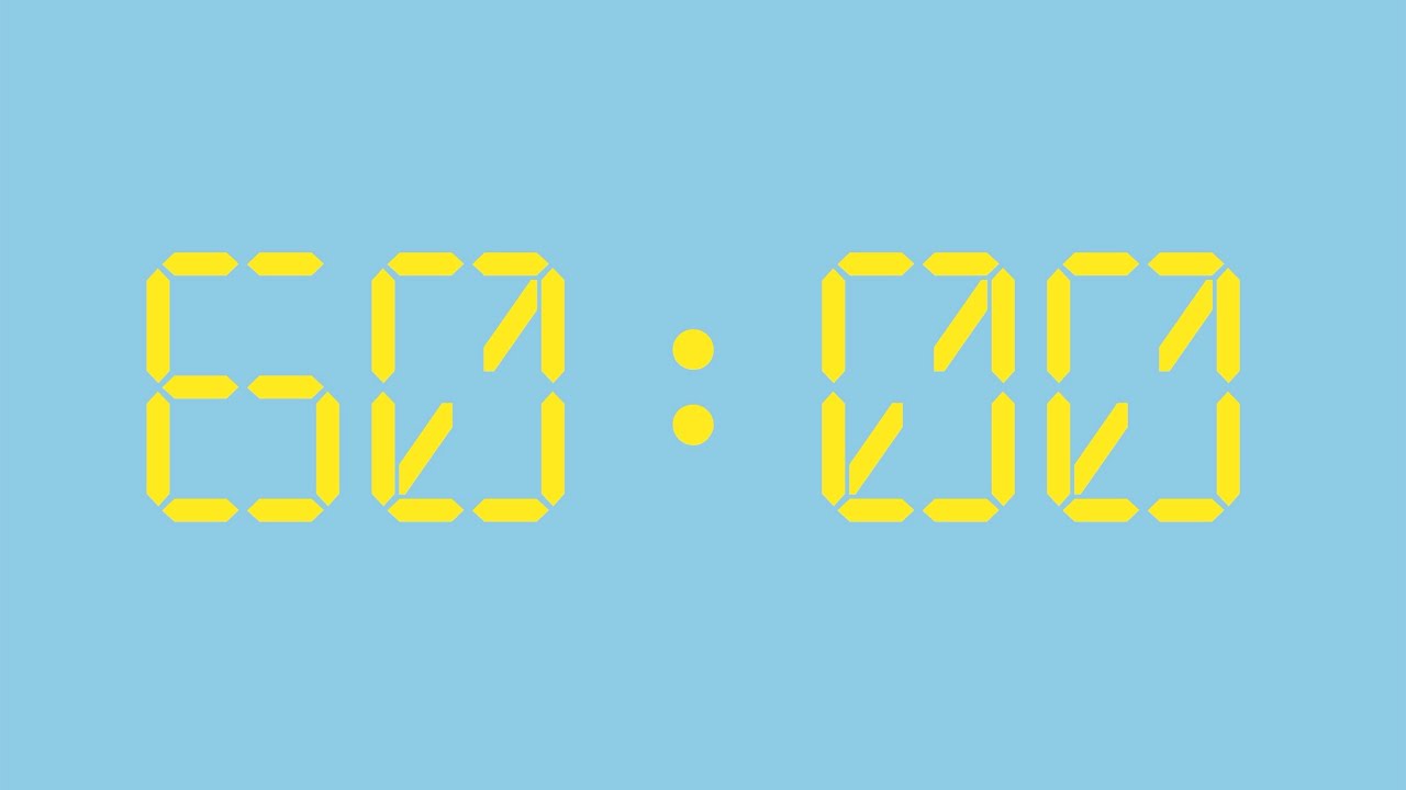 60-Minute Digital Timer: Yellow Clock on Light Blue Background - YouTube