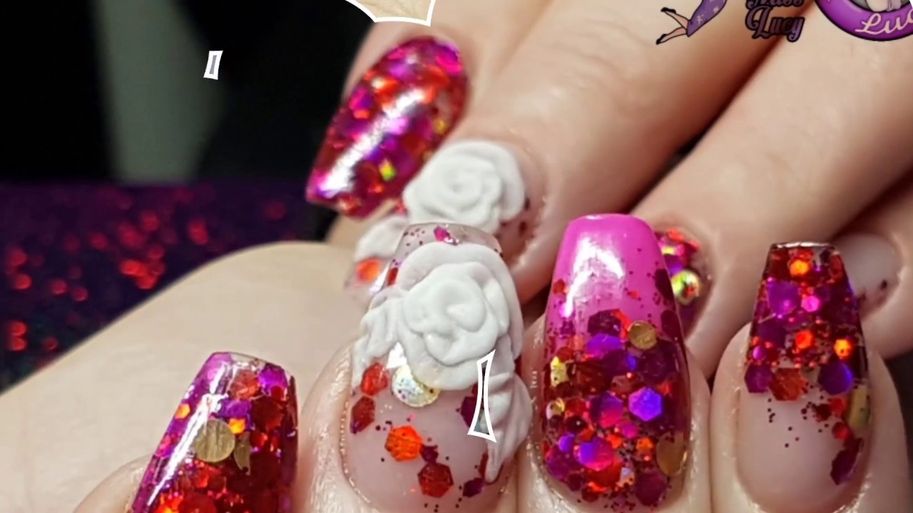 SPLIT SCREEN Pink Pretties, Coloured Acrylic & Glitter, Sculpted Nails ...