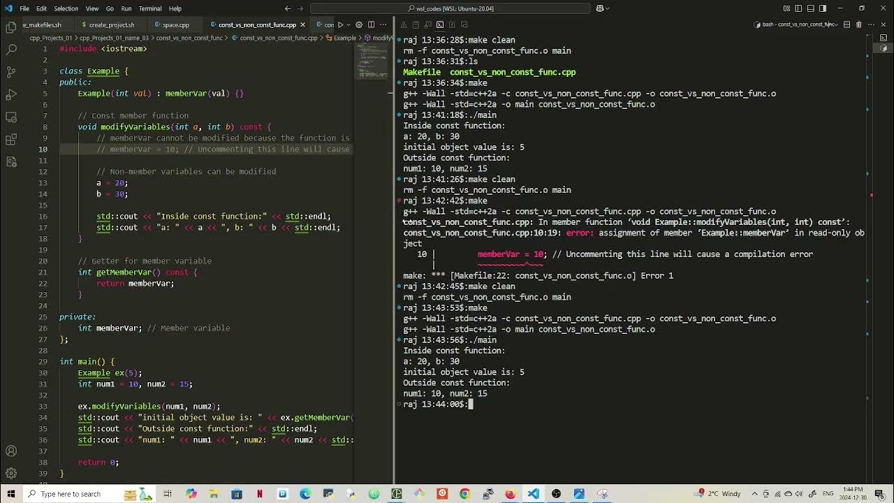 Difference between const function and const input parameters in C++ - YouTube