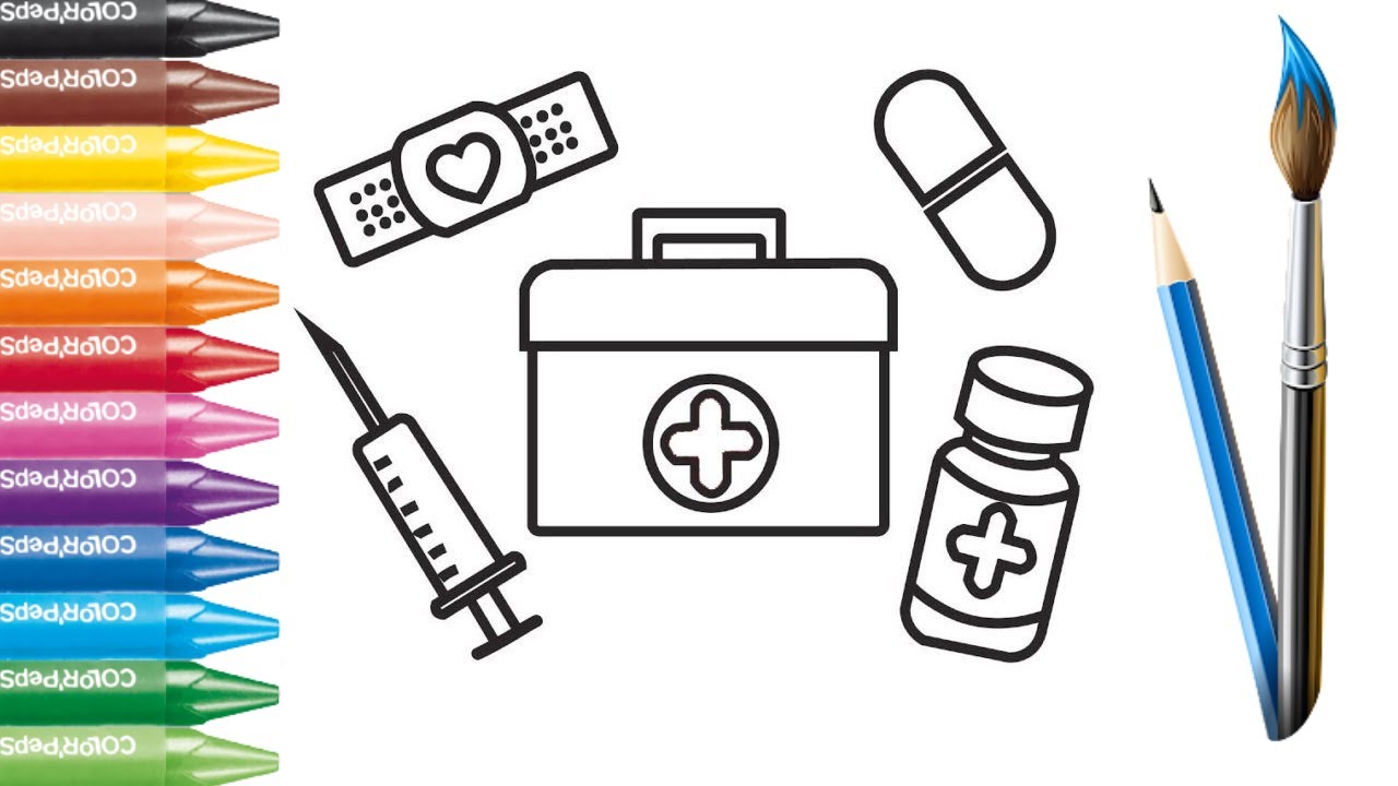 How to draw medical kit & first aid | Medical kit coloring page - YouTube