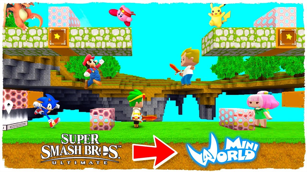 ¡JUGAMOS A SUPER SMASH BROS ULTIMATE EN MINI WORLD! - YouTube