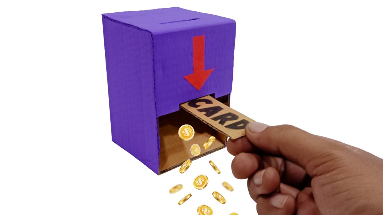 How To Make Coin Bank From Cardboard | Easy DIY ATM Piggy Bank - YouTube