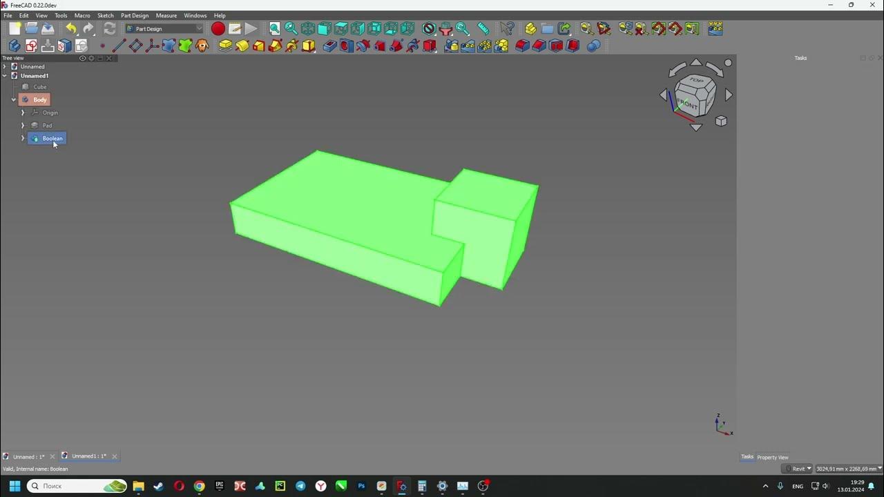 FreeCad - Combine Part in PartDesign (Boolean) - YouTube