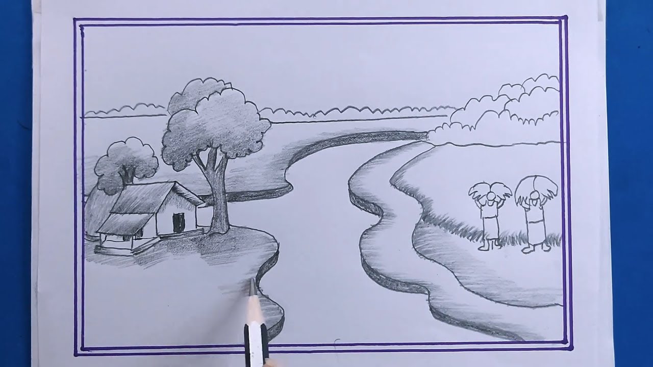 how to draw beautiful natural scenery/draw a simple scenery #18 - YouTube