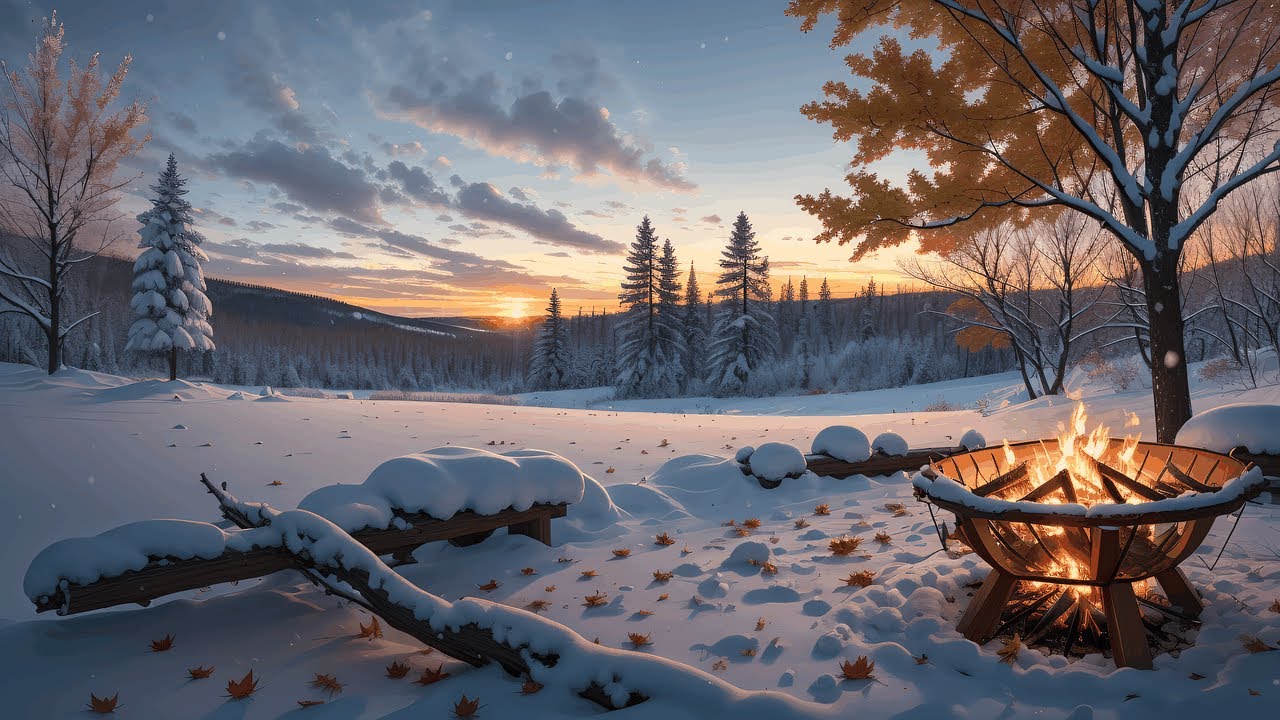 Winter Snow Campfire Ambience with Fire Crackling Sounds | Winter ...