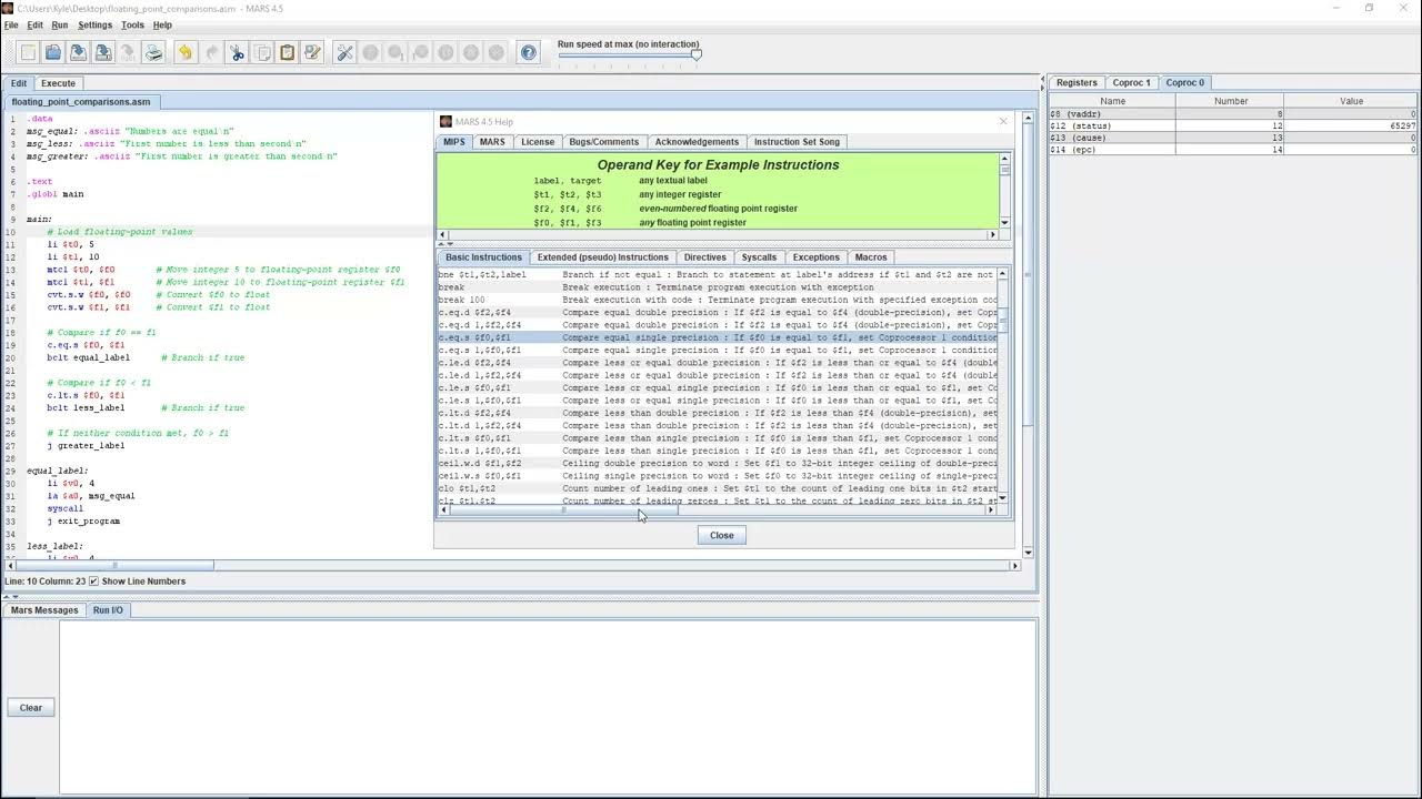 Floating-Point Comparisons & Branching in MIPS | MARS Tutorial - YouTube