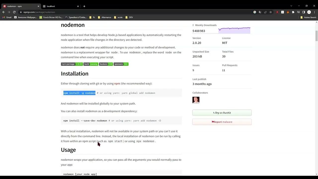 Apprendre NodeJS Section 4 - 4.3 Utiliser Nodemon pour les redémarrages automatiques - YouTube