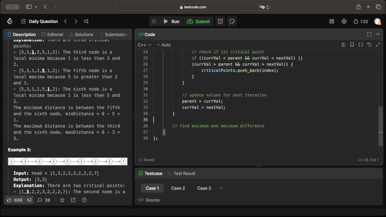 Leetcode 2058 - Find the Minimum and Maximum Number of Nodes Between Critical Points [5/7/24 ...
