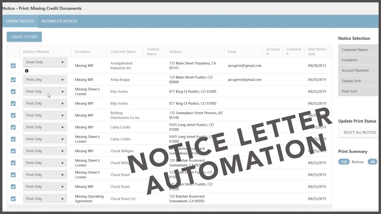 Generating Notice Letters for Banks and Credit Unions - YouTube