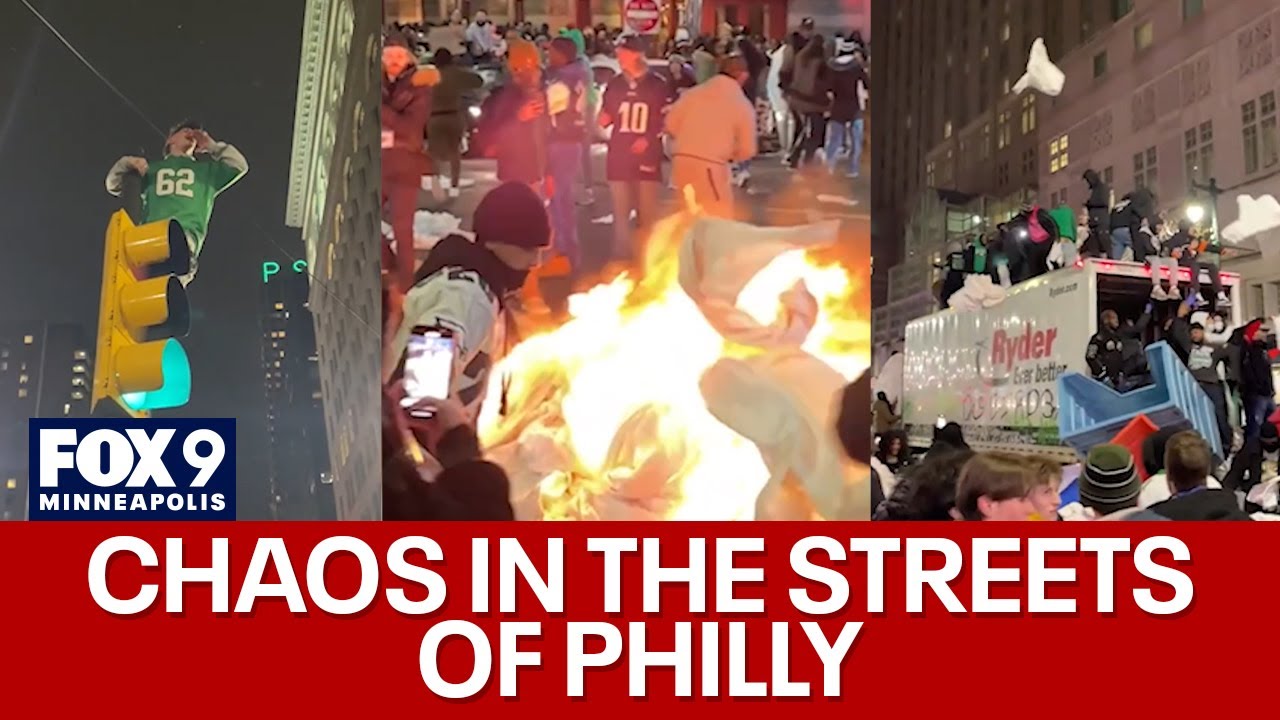 Philadelphia erupts in chaos as Eagles fans celebrate Super Bowl ...