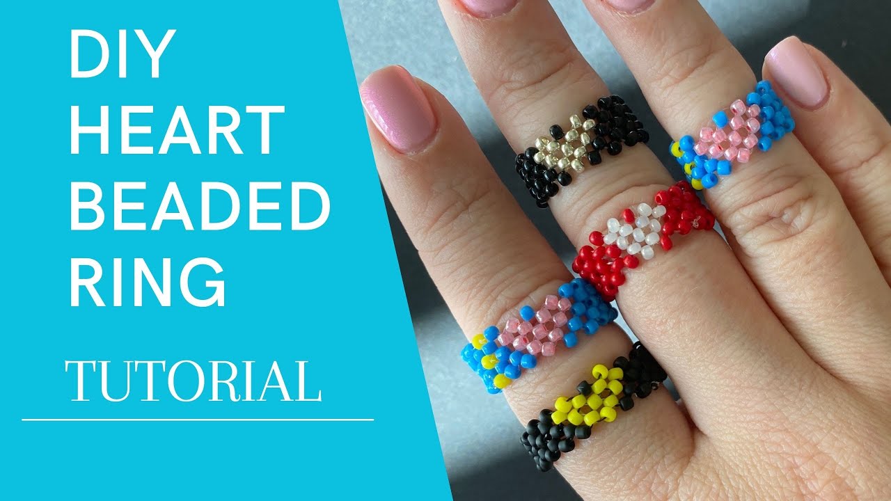 DIY Heart Beaded Ring Tutorial + beading scheme - YouTube