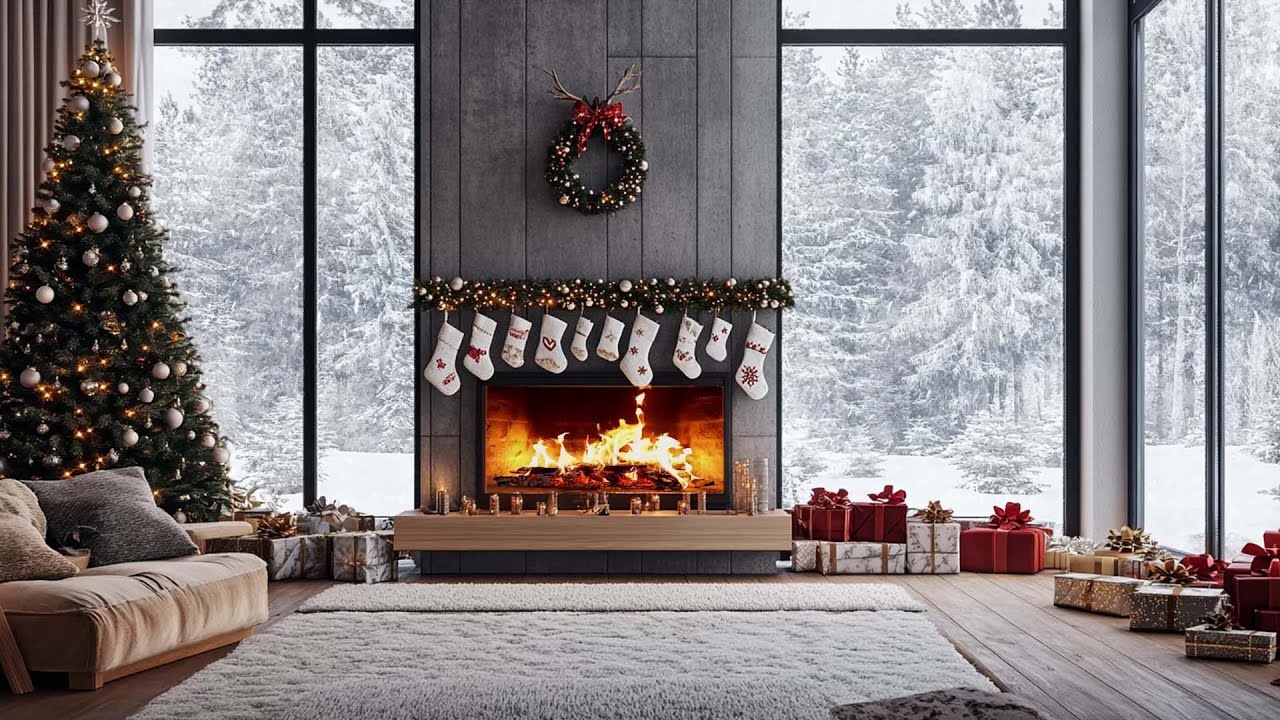 Winter Day ASMR Ambience | Snowy Windstorm Sounds and Cozy Fireplace ...