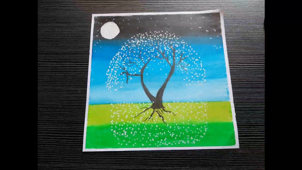Simple Magical Tree Drawing Using Oil Pastel | Night Scenery - YouTube