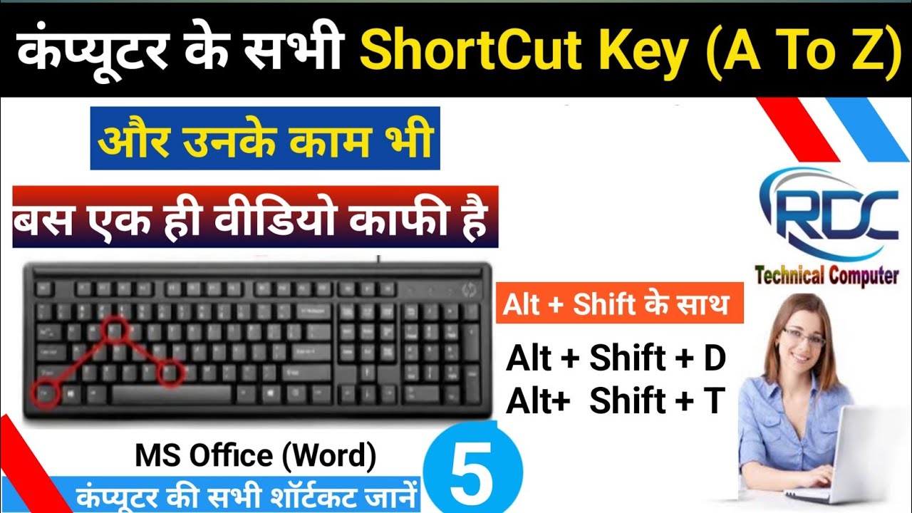 All Shortcut Key in MS WORD ( Alt + Shift + के साथ ) Class.5 Hindi ...