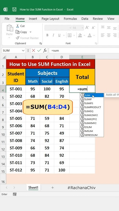 Use SUM Formula in Excel #shorts #excel #exceltips - YouTube
