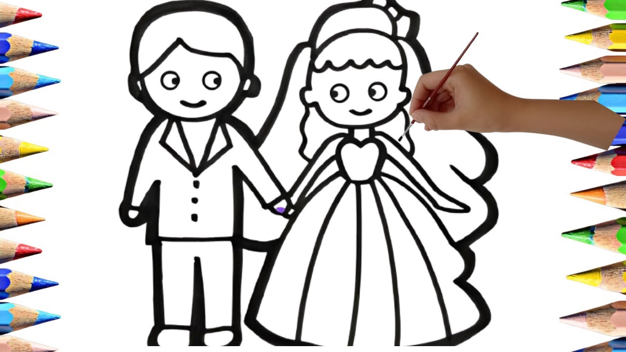 Bride and Groom Drawing Painting & Colouring for kids Toddlers | How to ...