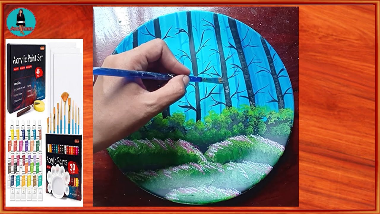 Painting Forest Beauty On Plate | Acrylic Painting Techniques| Arts ...