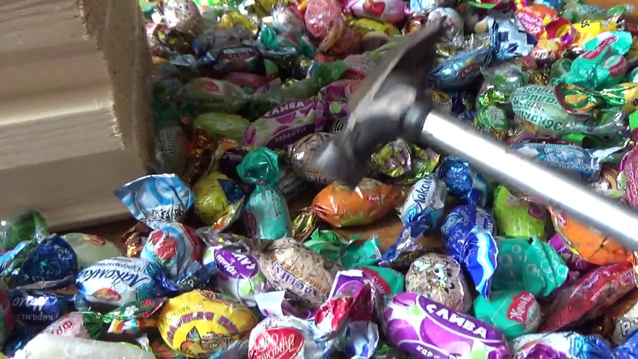 A lot of candy! Hammer vs candy! - YouTube