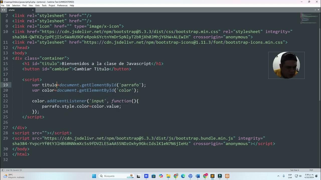 Ejercicio 2 - Cambiar el contenido de un Titulo, usando JavaScript - Introducción a JavaScript ...