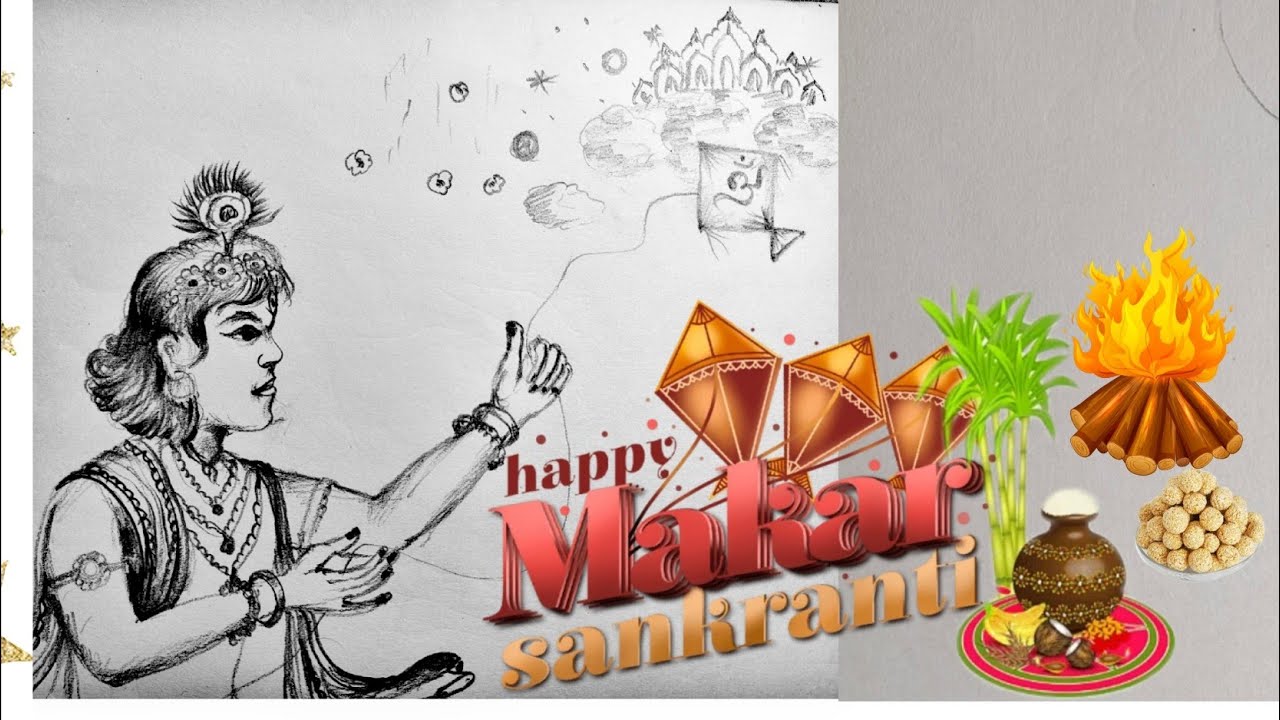 makar sankranti || makar Sankranti drawing with lord shri krishna - YouTube